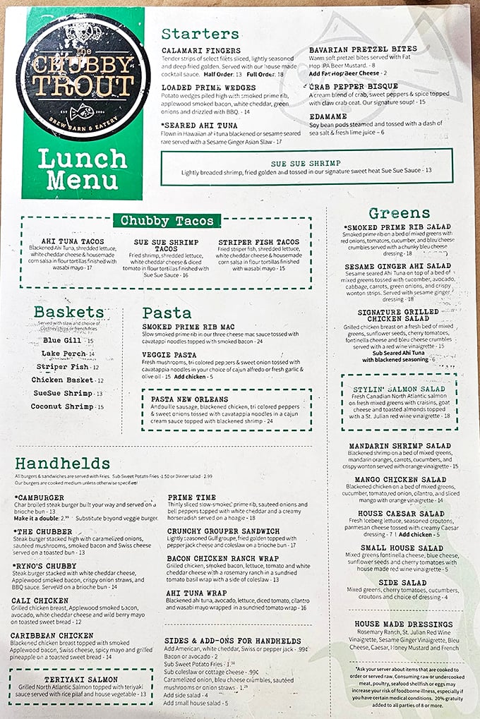 The menu reads like a love letter to seafood lovers stranded in the Midwest – Crab Pepper Bisque and Sue Sue Shrimp are just the beginning.