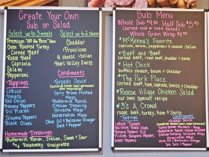 The menu board at Chickie's is like a roadmap to happiness – colorful chalk promises of meaty masterpieces that'll have you plotting your next visit before finishing your first sandwich.