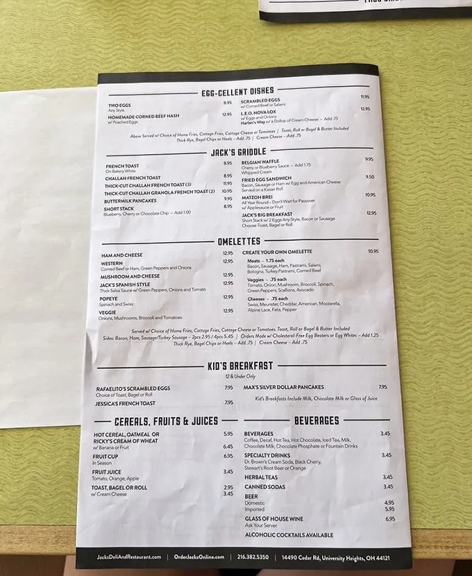 The breakfast menu at Jack's reads like a love letter to morning indulgence. "Egg-cellent Dishes" isn't just cute wordplay—it's truth in advertising.