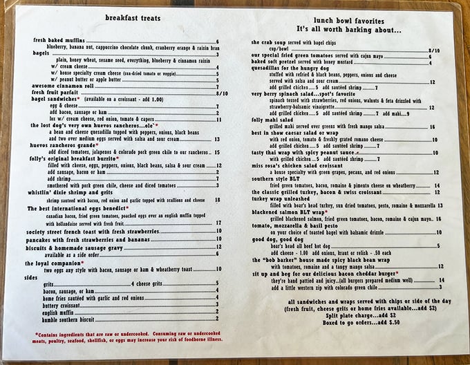 This menu isn't just a list of options—it's a roadmap to breakfast nirvana with clever names that'll make you smile before the food even arrives.