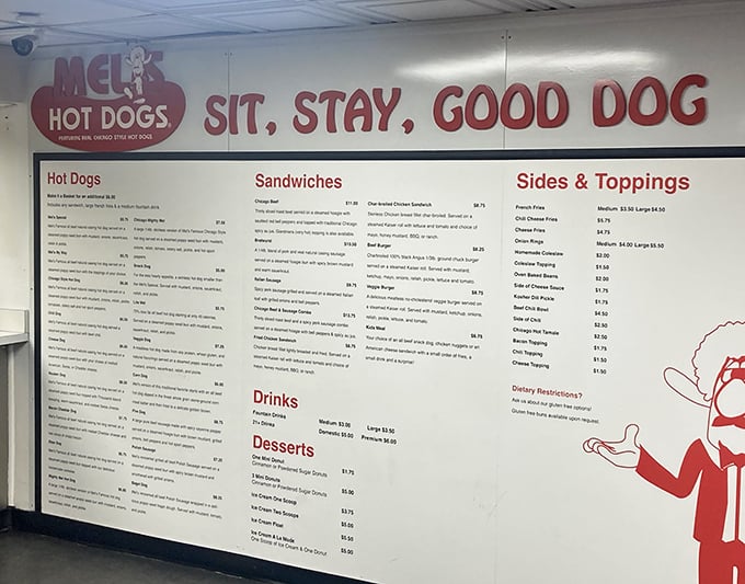 "Sit, Stay, Good Dog" – the menu board at Mel's doesn't just list options, it promises a relationship with your lunch that borders on the spiritual.