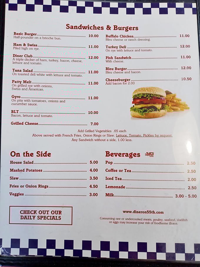 A menu that doesn't need spell-check or a translator—just honest food at honest prices. The Bleu Burger is calling my name like an old friend. 
