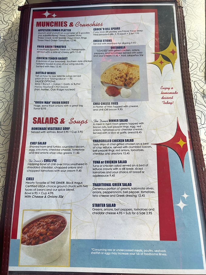 The menu reads like a love letter to American comfort food classics. "Munchies & Crunchies" isn't just cute wordplay—it's a roadmap to happiness.