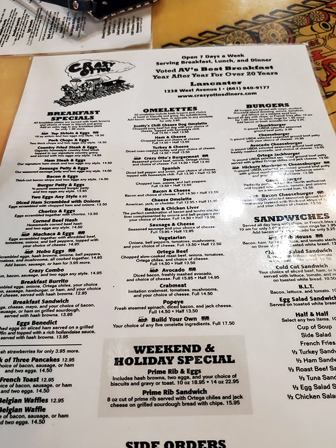 A menu so extensive it requires strategic planning. The breakfast section alone could sustain you through a desert expedition.