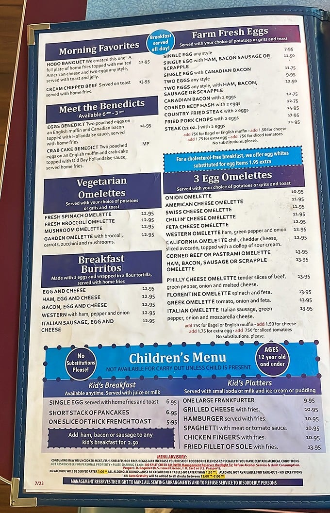 This menu isn't just a list of food—it's a roadmap to happiness. The "Hobo Banquet" alone is worth the trip to Baltimore.