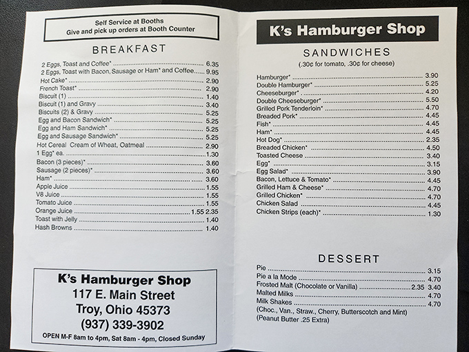 A menu that doesn't need fancy fonts or trendy ingredients—just honest food at honest prices. The simplicity is the sophistication.