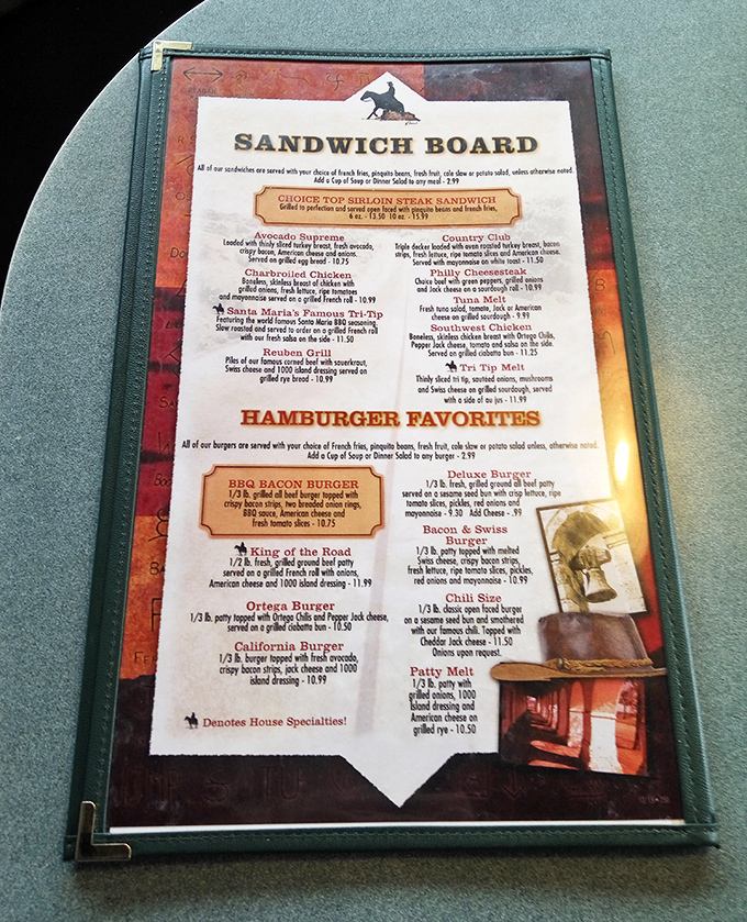 This menu isn't just a list of food—it's a roadmap to happiness. The sandwich section alone could solve world peace.