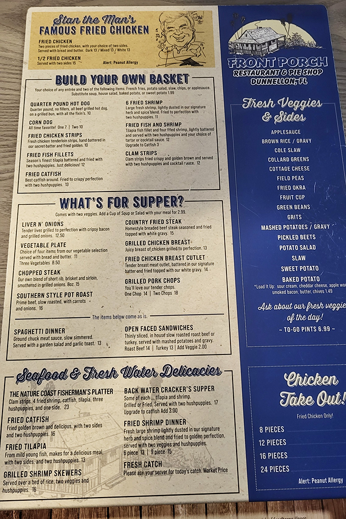 This menu reads like a greatest hits album of American comfort food – every track's a winner.