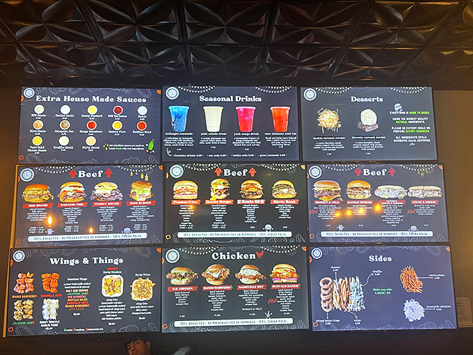 A menu that cuts straight to the chase – beef, chicken, and all the delicious sides you could want.