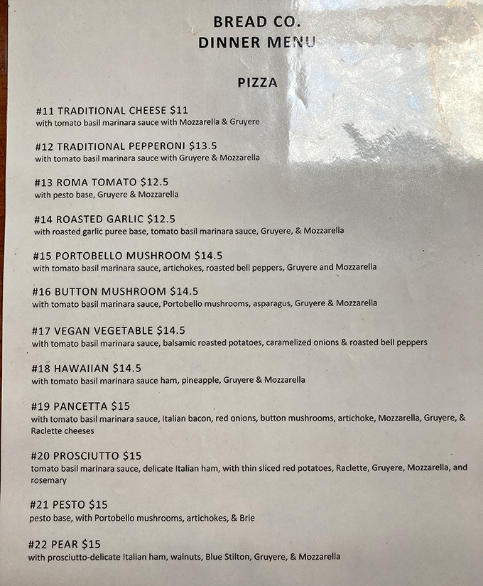 The pizza menu reads like a European love letter to cheese, with Gruyère making more appearances than a character actor in a Woody Allen film.