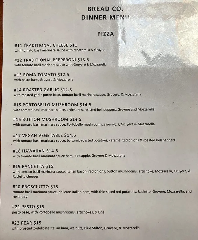 The pizza menu reads like a European love letter to cheese, with Gruyère making more appearances than a character actor in a Woody Allen film.