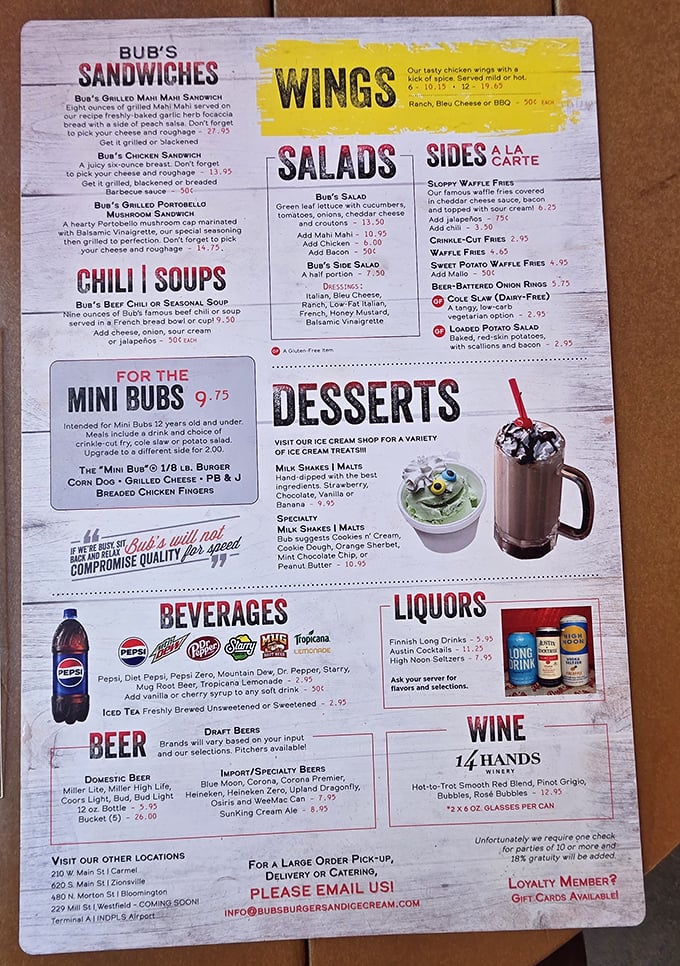 The menu reads like a love letter to comfort food—burgers, shakes, and everything that makes your cardiologist nervously check their phone.