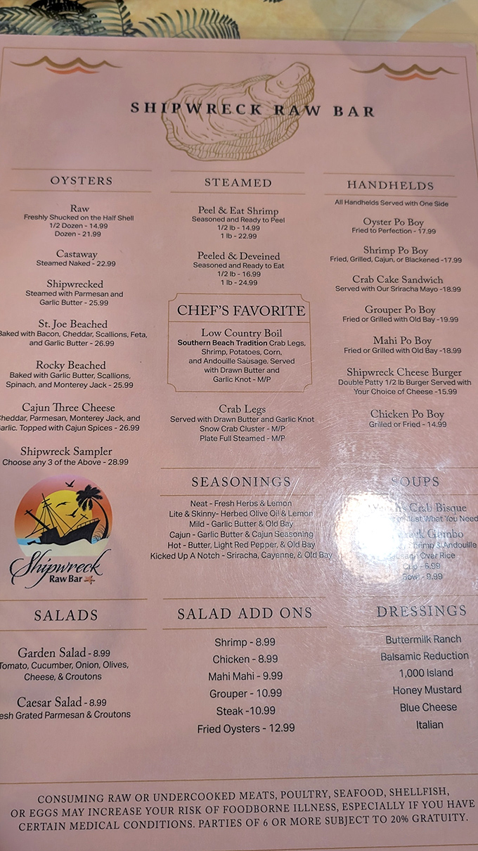This menu isn't just a list of dishes—it's a treasure map to Gulf Coast delights where X marks the "oh my goodness, I need to try that."