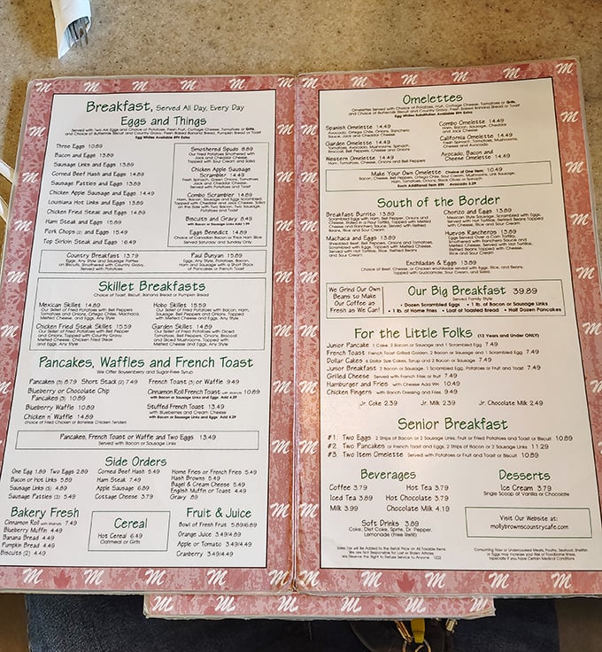 This menu isn't just a list of options – it's a roadmap to breakfast nirvana. The "Our Big Breakfast" isn't a challenge, it's a lifestyle choice.