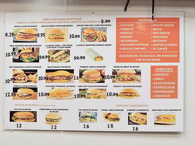 This menu board isn't just a list—it's a roadmap to happiness. Each option promises a different journey, with the Greek Lamb Burger as your first-class ticket.