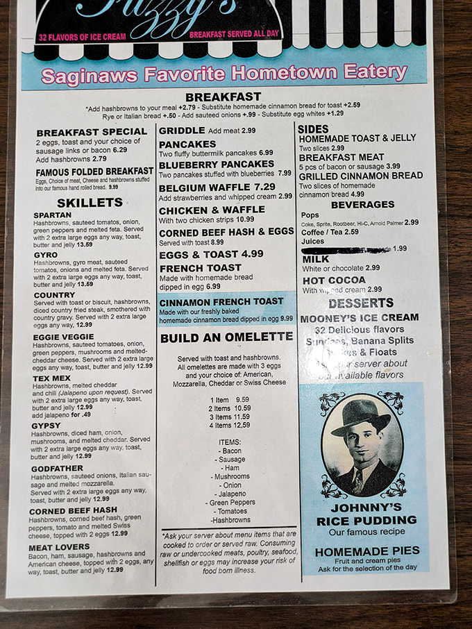 This menu isn't just a list of food—it's a roadmap to happiness. Johnny's Rice Pudding sitting there like the unsung hero it truly is.