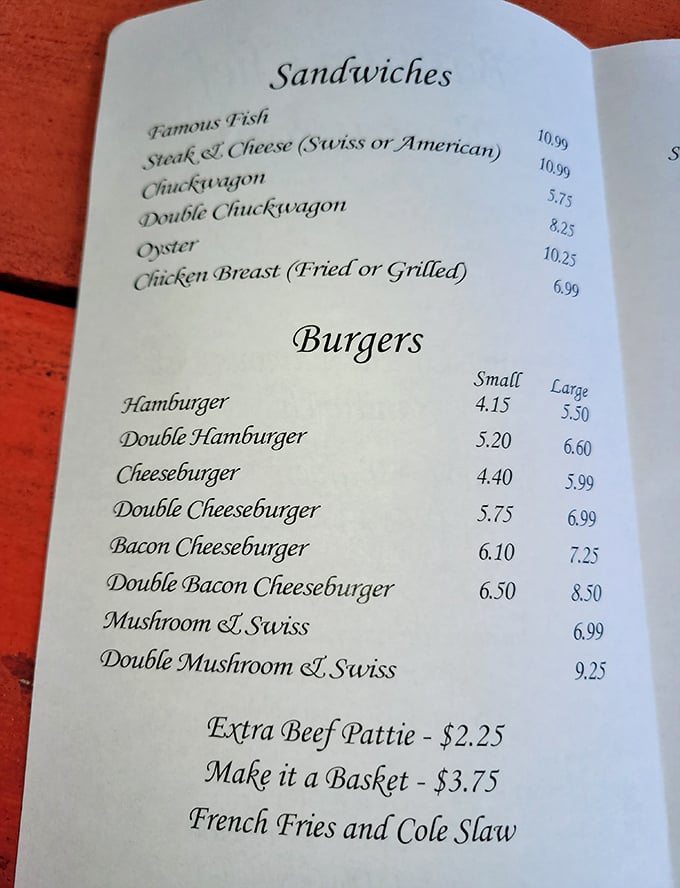 The menu reads like a greatest hits album of American comfort food. That "Famous Fish" at the top? It's not just marketing—it's a promise.