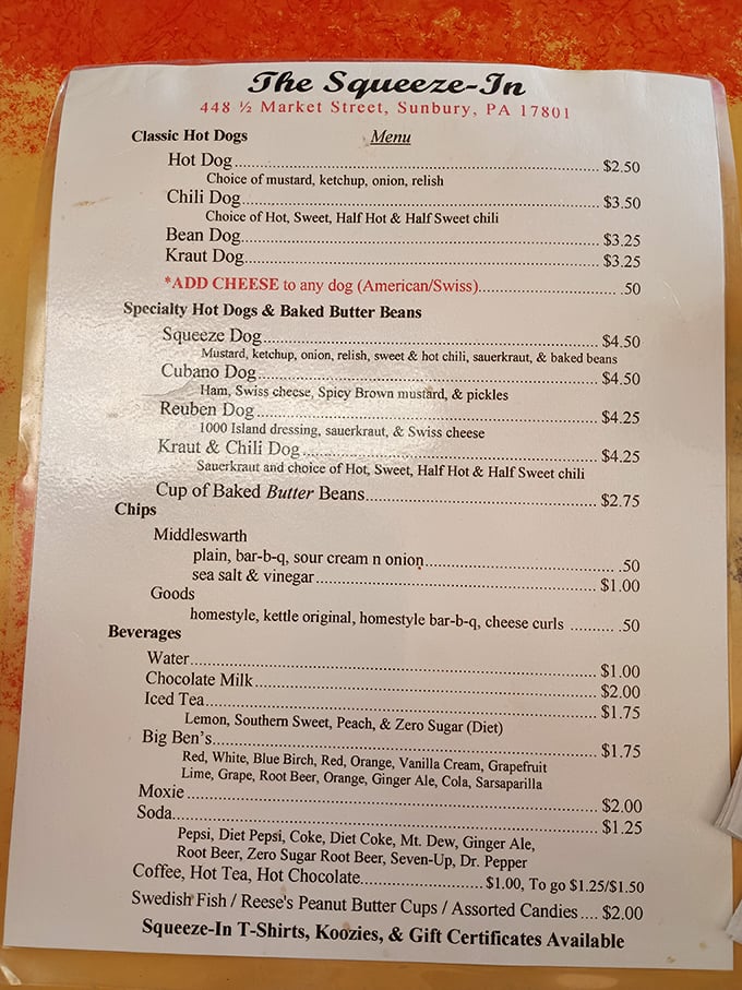 A menu so straightforward it's practically poetry. No foam, no fusion, no fuss—just hot dogs done right since Truman was in office.