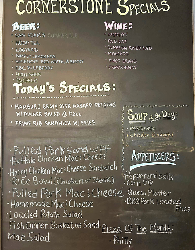The chalkboard menu—where daily specials aren't trendy experiments but reliable comfort classics that never needed a comeback because they never left.