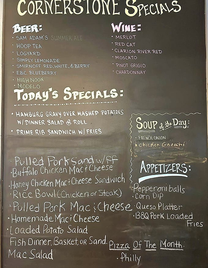 The chalkboard menu—where daily specials aren't trendy experiments but reliable comfort classics that never needed a comeback because they never left.