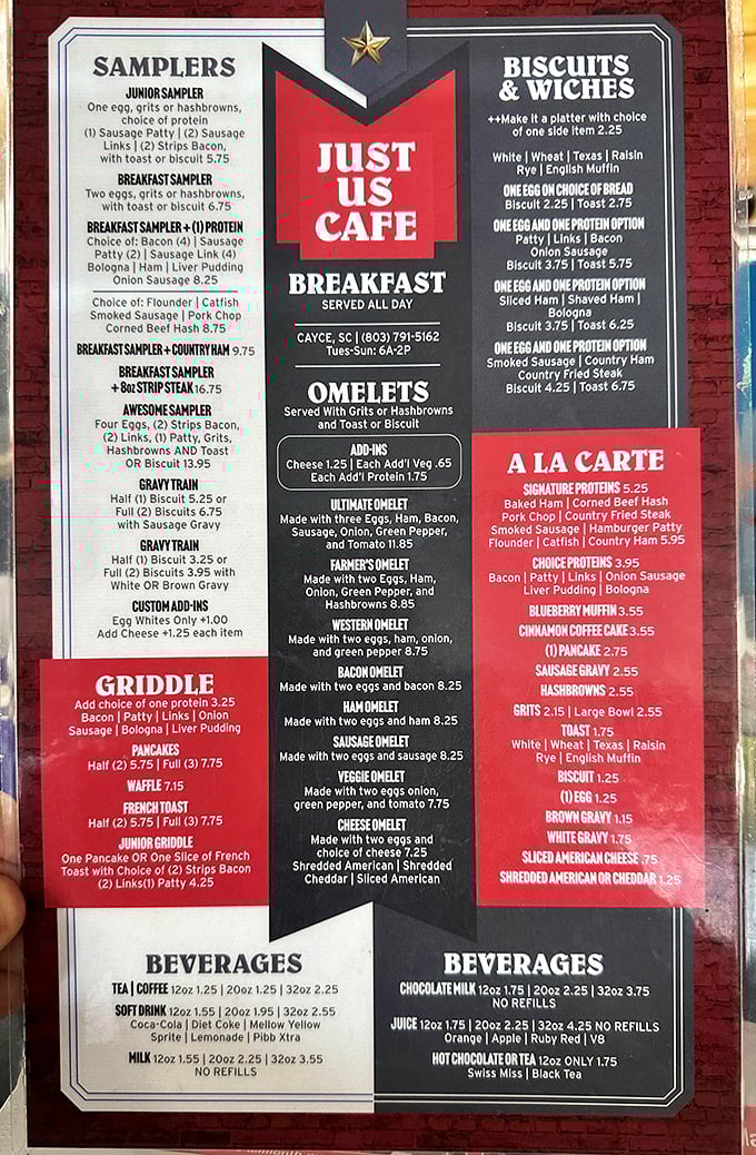 This menu isn't just a list of food—it's a roadmap to breakfast nirvana, with every Southern morning favorite accounted for.