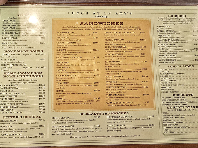 A menu that reads like America's greatest hits album – every track's a crowd-pleaser.