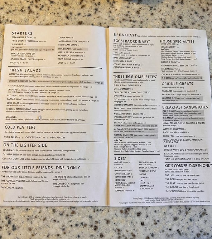 A menu that reads like a love letter to both American classics and Greek specialties. Decision paralysis has never been so delicious.