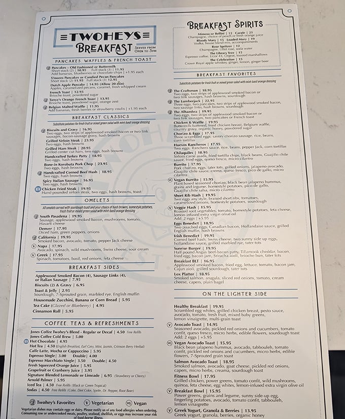 A menu that reads like a love letter to American classics. Breakfast all day? That's not a meal, that's freedom.