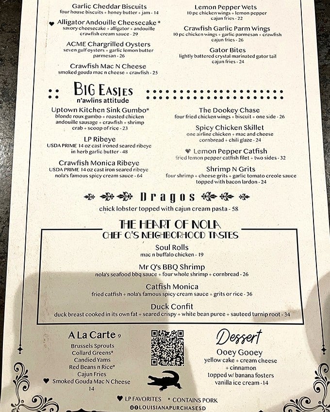 When a menu lists "Alligator Andouille Cheesecake" and "Dragos," you know you're not at your average California eatery. Adventure awaits!