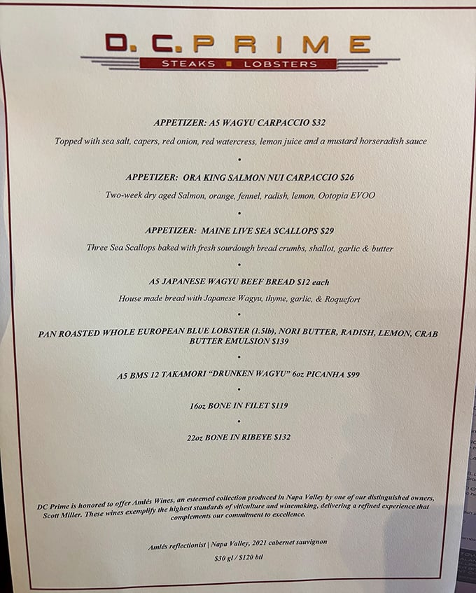 This isn't just a menu—it's a declaration of carnivorous intent. Wagyu carpaccio and European blue lobster? Someone's speaking my love language.
