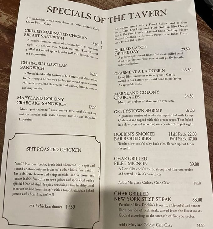 This isn't just a menu—it's a delicious history lesson. "Strength of fire you prefer" might be the most poetic way anyone's ever asked how you want your steak cooked.