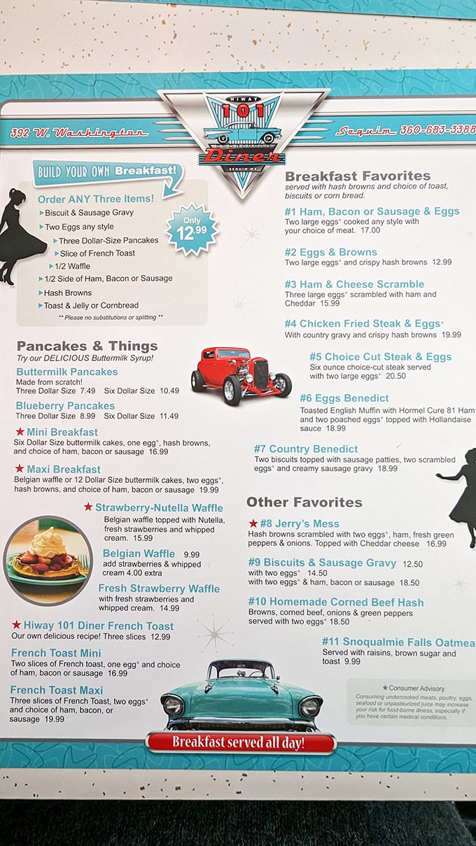 This menu isn't just a list of food—it's a roadmap to happiness, complete with illustrations that make choosing breakfast an adventure.