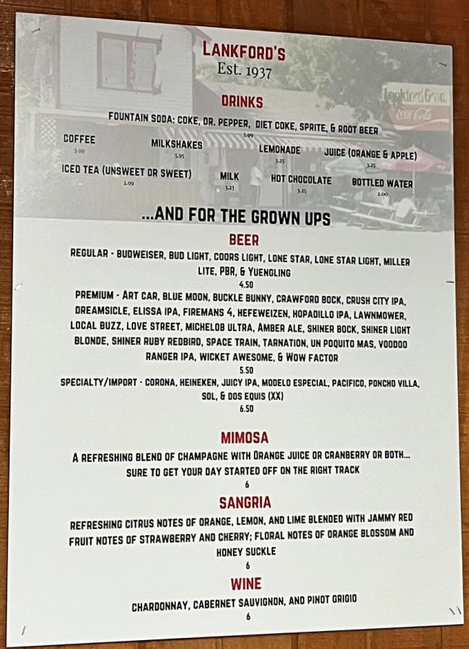 Drinks here read like a road trip playlist—soda classics, cheeky beers, and sangria that could charm Sinatra himself.