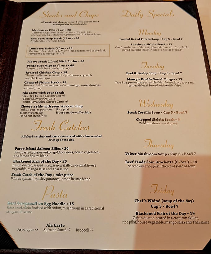 The menu reads like poetry for meat lovers – notice how they don't waste precious space with unnecessary words like "delicious" or "mouthwatering." They know. You know.