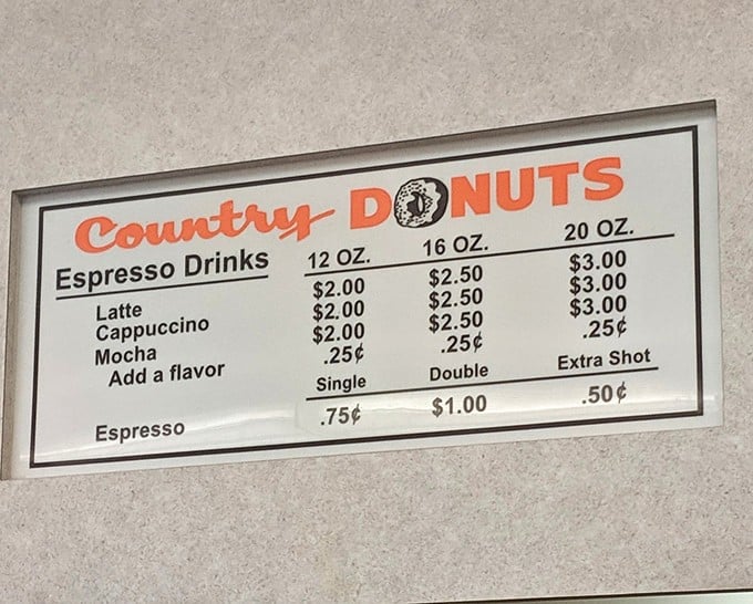 Coffee prices that make you double-check what decade you're in. In a world of $7 lattes, Country Donuts remains gloriously, defiantly reasonable.