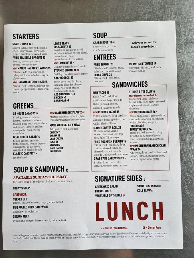 A menu that reads like a love letter to the ocean. The crab bisque alone is worth canceling all your other Delaware plans.