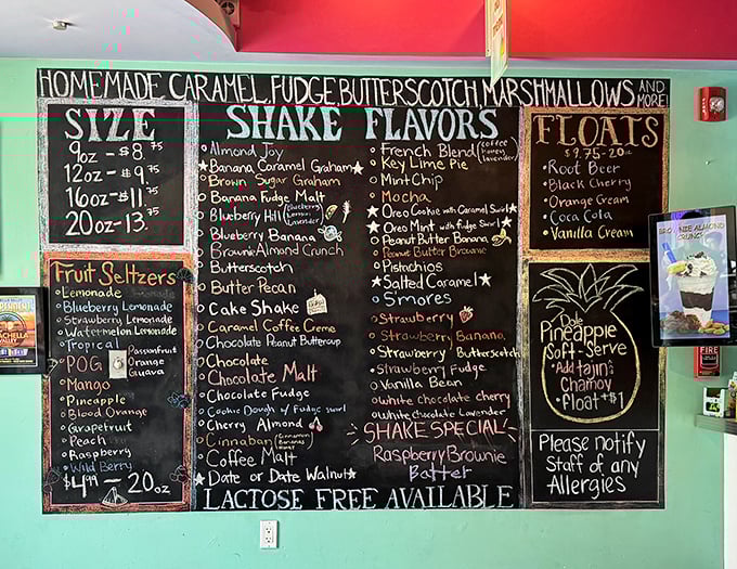 Decision paralysis never tasted so sweet. The chalkboard menu at Great Shakes reads like a dessert lover's bucket list—each flavor more tempting than the last.