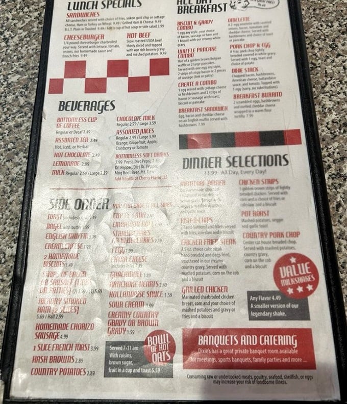 The menu at Dixie's reads like a love letter to American comfort food. Decisions, decisions—each option more tempting than the last. 