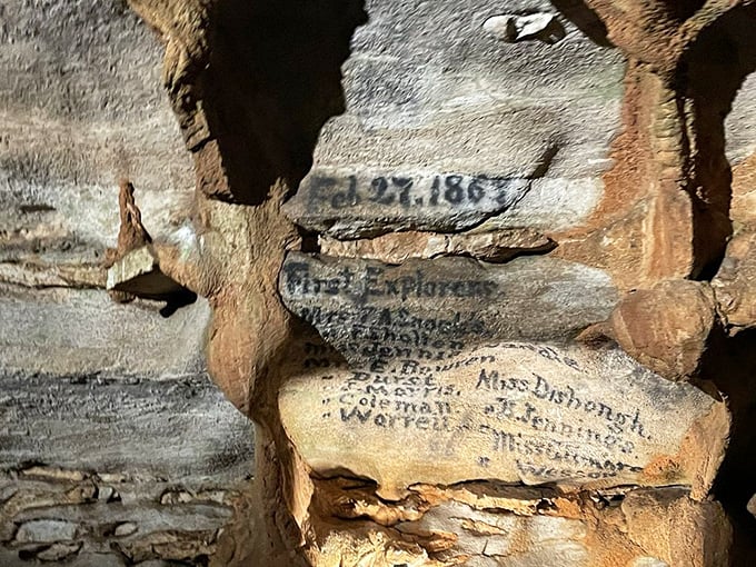 The ultimate guest book! These 1867 signatures from the first explorers have outlasted countless social media platforms and every autograph book ever made.