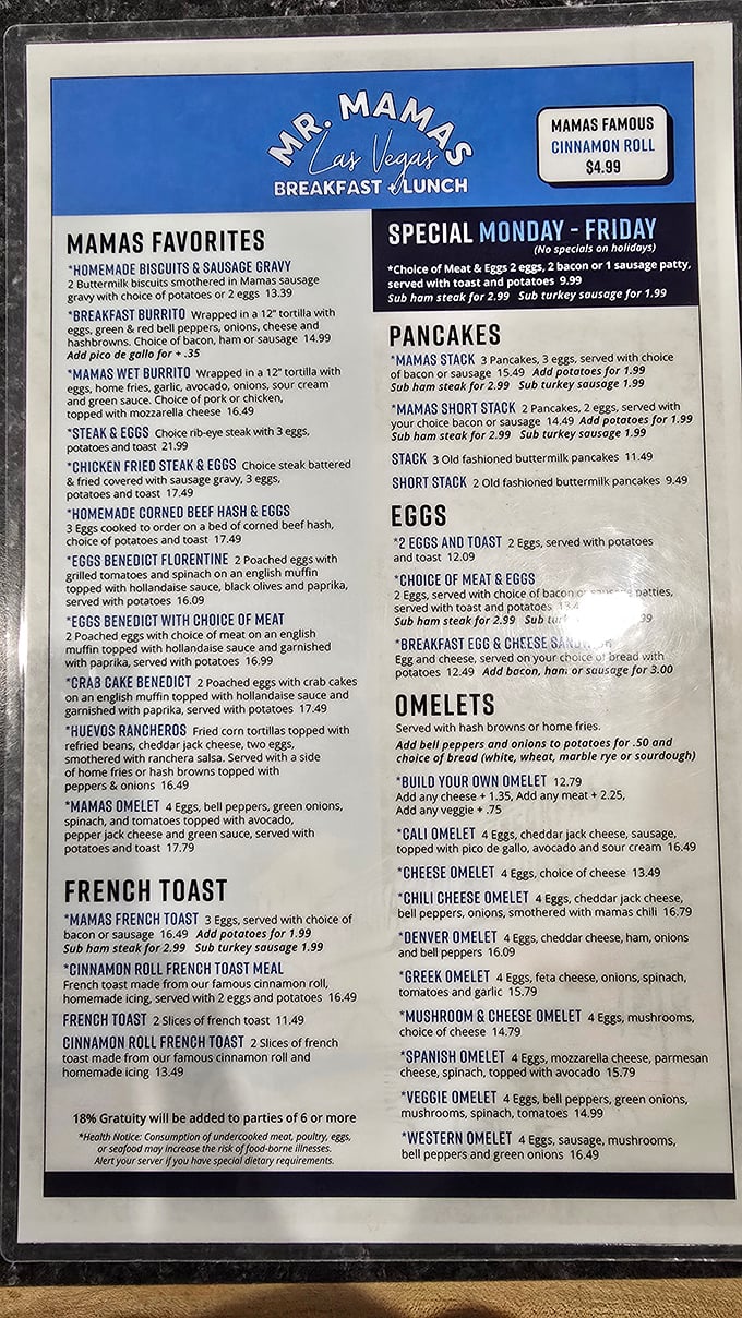 The menu reads like a love letter to breakfast classics. No molecular gastronomy, no deconstructed anything—just the promise of satisfaction.