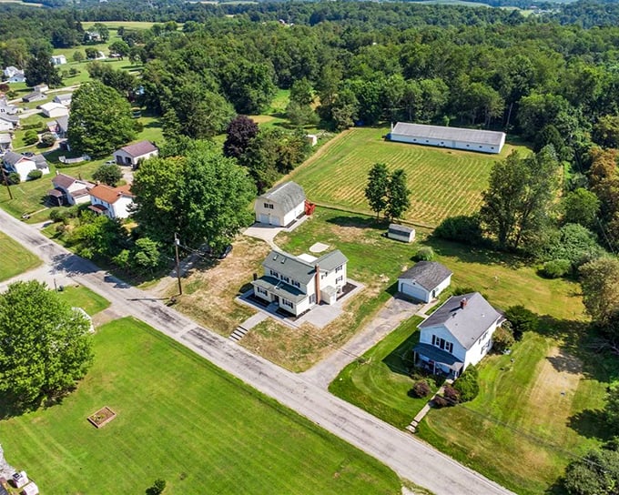 From above, Saltsburg's residential neighborhoods reveal the perfect balance of space and community—close enough for borrowing sugar, far enough for privacy.