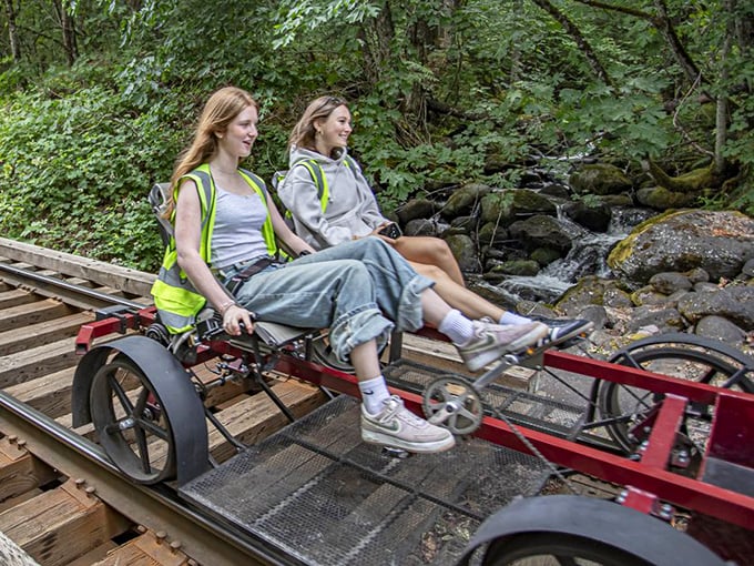 These ingenious rail bikes combine the freedom of cycling with the nostalgia of train tracks—no balancing required, just pure joy.