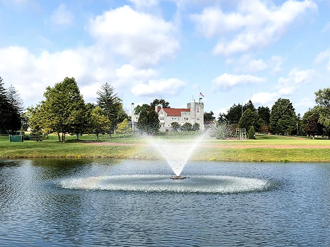 Tranquility has an address, and it's right here at this park fountain. The perfect spot to contemplate life's big questions—like what's for dinner at the Steel Trolley Diner.
