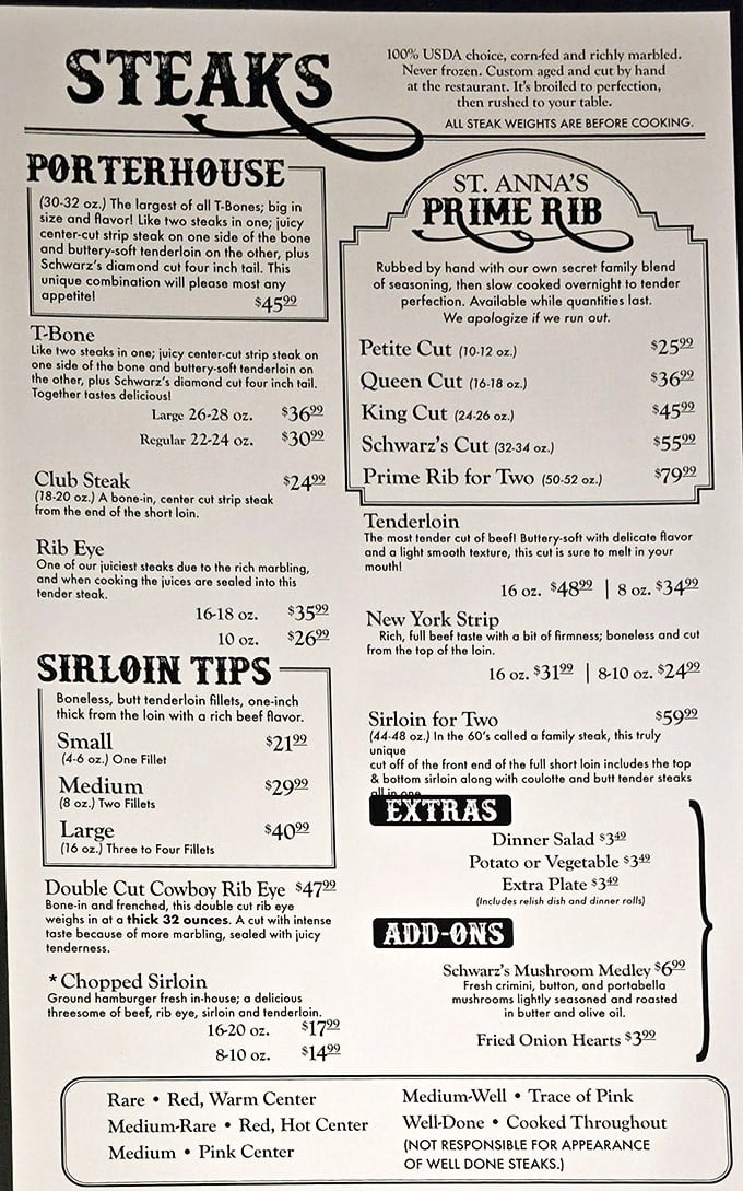 This menu isn't just a list of options—it's a love letter to beef. Each description reads like poetry for carnivores.