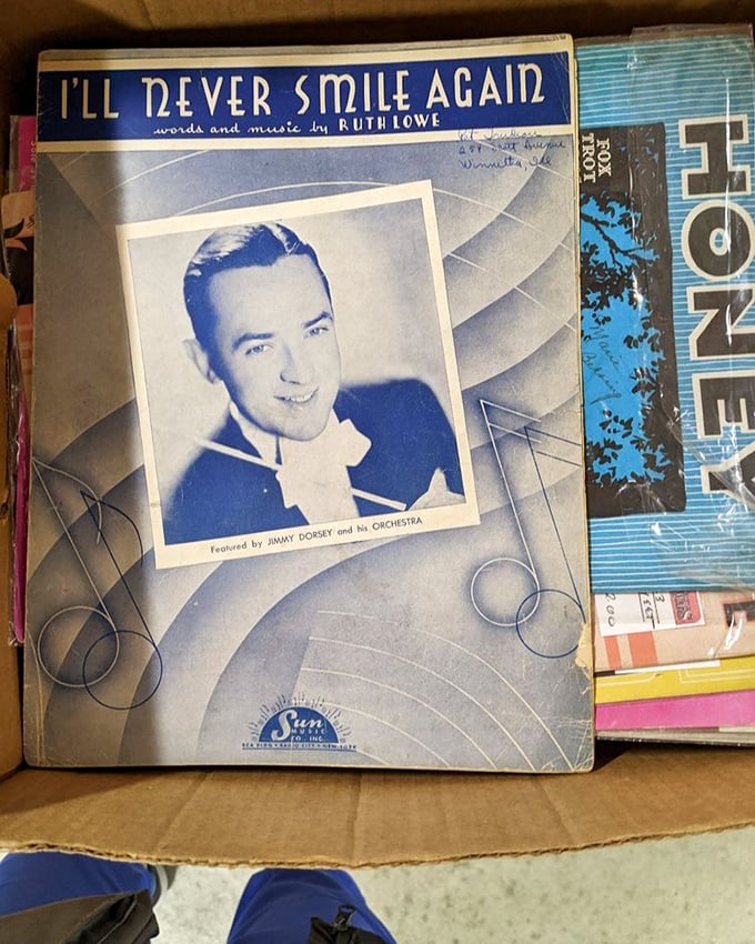Sheet music from a time when entertainment didn't require Wi-Fi. Jimmy Dorsey's orchestra made this melancholy tune swing.
