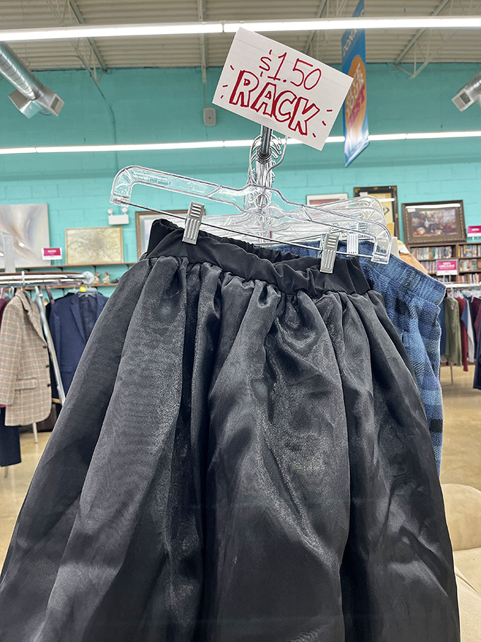 The legendary $1.50 rack—where fashion dreams come true for less than the price of a fancy coffee. Budget magic happens here.