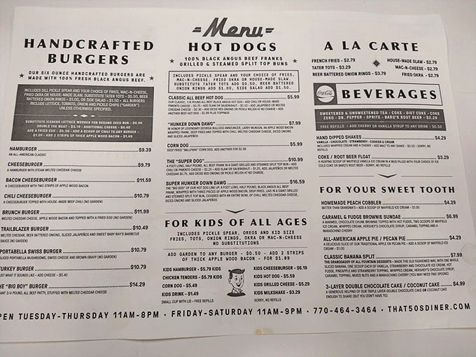 A menu that doesn't need fancy fonts or pretentious descriptions—just honest food that makes you wonder why you ever bothered with kale smoothies.
