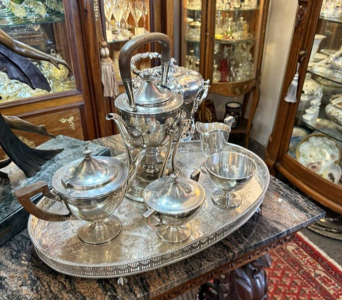 This sterling silver tea service isn't just tableware—it's a time machine to an era when afternoon tea was an event worthy of such magnificent craftsmanship.