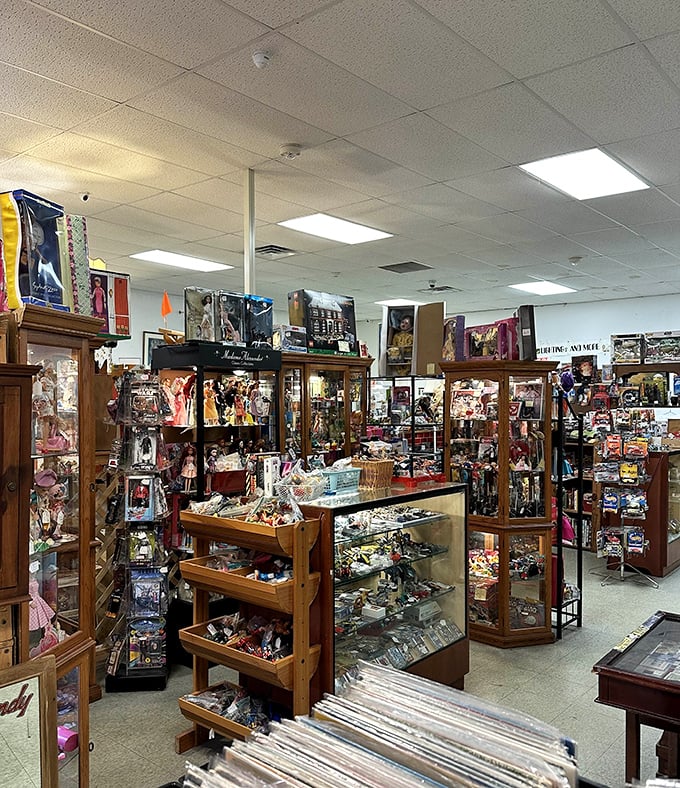 Every collector's dream – meticulously organized display cases housing everything from action figures to vintage collectibles that transport you straight back to Saturday morning cartoons.