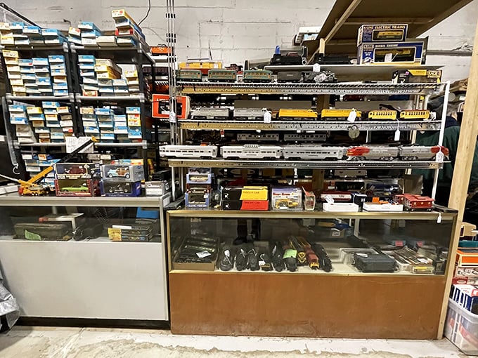 All aboard the nostalgia express! This train collector's paradise would make any model railroad enthusiast feel like a kid again.